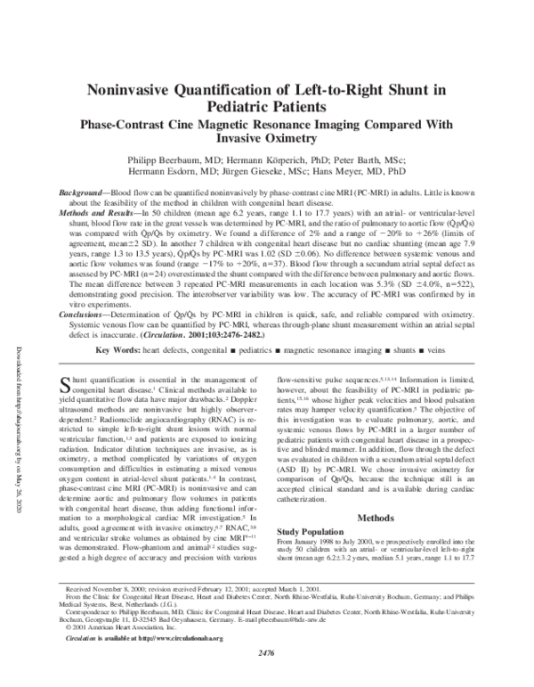 (PDF) Noninvasive Quantification of Left-to-Right Shunt in Pediatric ...