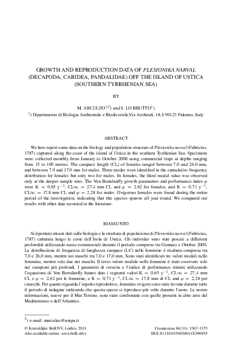 (PDF) Growth and Reproduction Data of Plesionika Narval (Decapoda, Caridea, Pandalidae) Off the ...