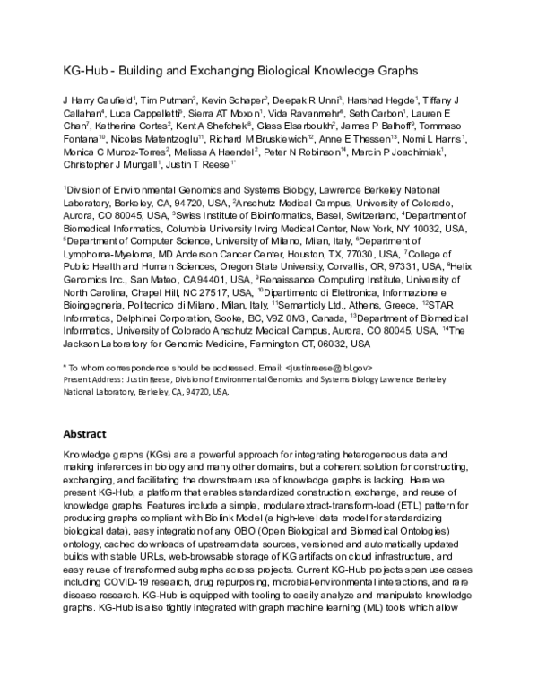 (PDF) KG-Hub -- Building and Exchanging Biological Knowledge Graphs