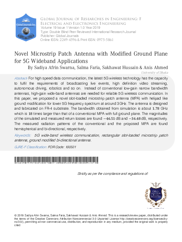 (PDF) Novel Microstrip Patch Antenna with Modified Ground Plane for 5G ...
