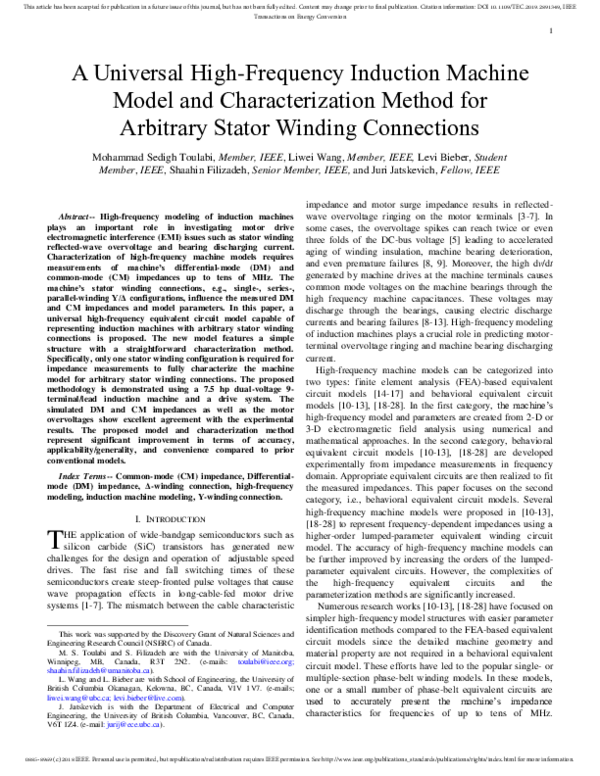 (PDF) A Universal High-Frequency Induction Machine Model and Characterization Method for ...