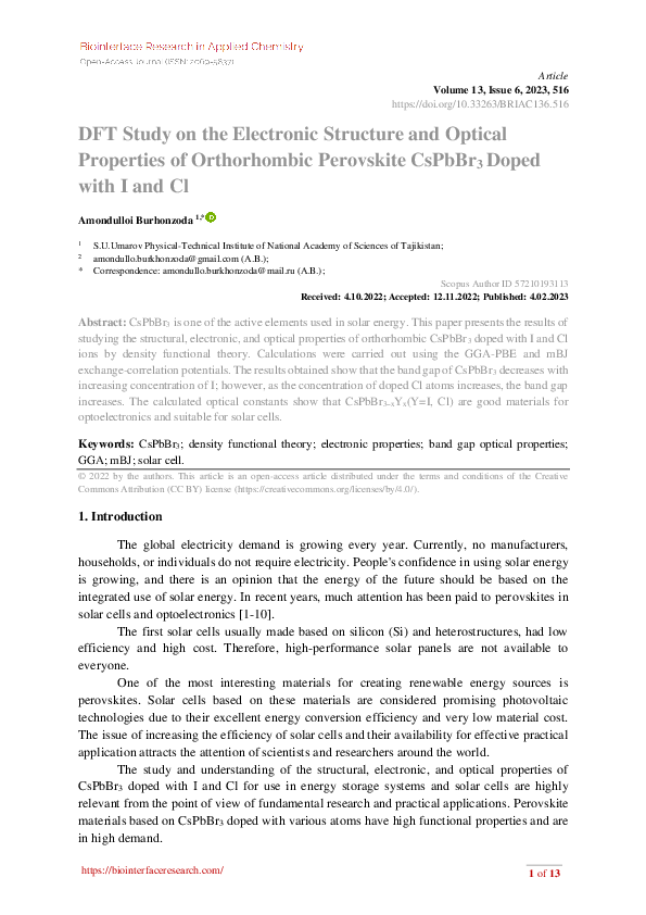 (PDF) DFT Study on the Electronic Structure and Optical Properties of Orthorhombic Perovskite ...