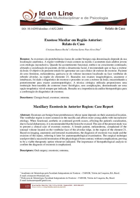 (PDF) Exostose Maxilar em Região Anterior: Relato de Caso / Maxillary ...