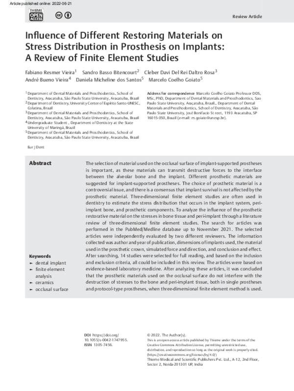 (PDF) Influence of Different Restoring Materials on Stress Distribution in Prosthesis on ...