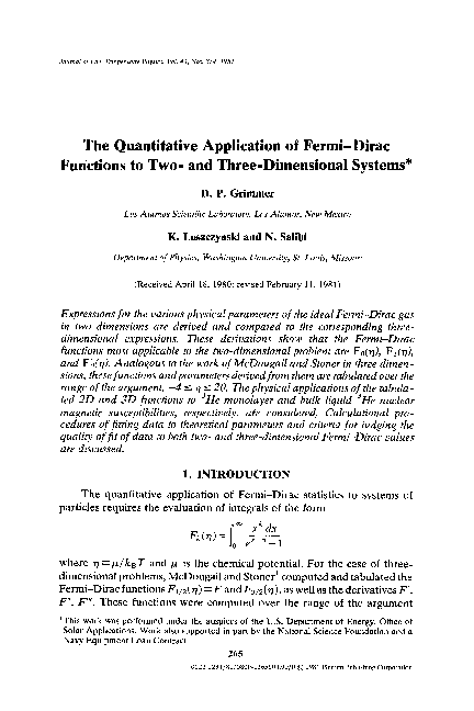 (PDF) The quantitative application of Fermi-Dirac functions to two- and three-dimensional systems