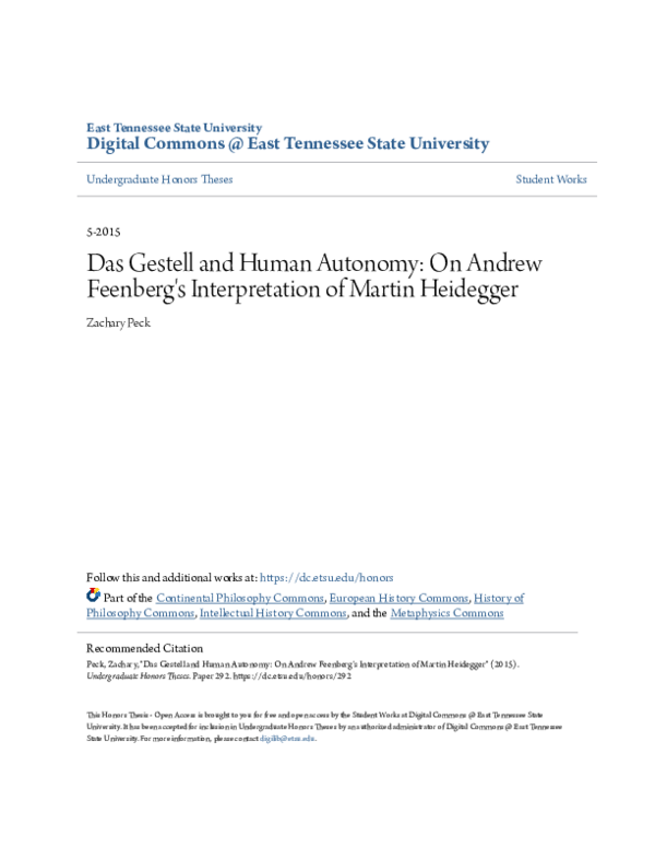 (PDF) Das Gestell and Human Autonomy: On Andrew Feenberg's ...