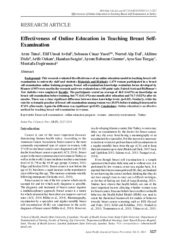 (PDF) Effectiveness of Online Education in Teaching Breast Self-Examination
