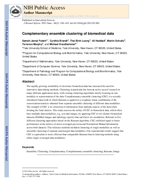 (PDF) Complementary ensemble clustering of biomedical data