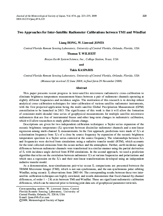 (PDF) Two Approaches for Inter-Satellite Radiometer Calibrations ...