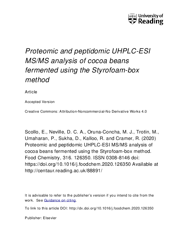 (PDF) Proteomic and peptidomic UHPLC-ESI MS/MS analysis of cocoa beans fermented using the ...