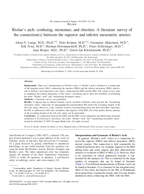 (PDF) Riolan’s arch: confusing, misnomer, and obsolete. A literature ...