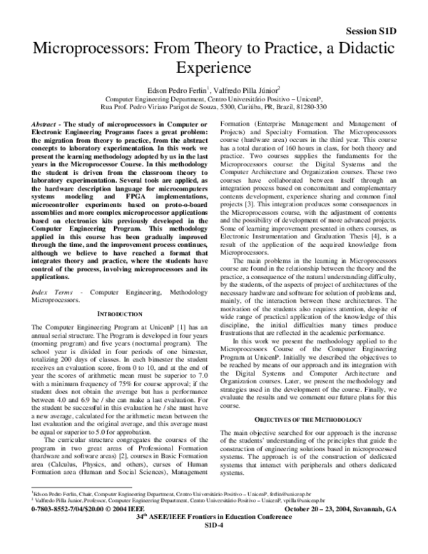 (PDF) Microprocessors: from theory to practice, a didactic experience