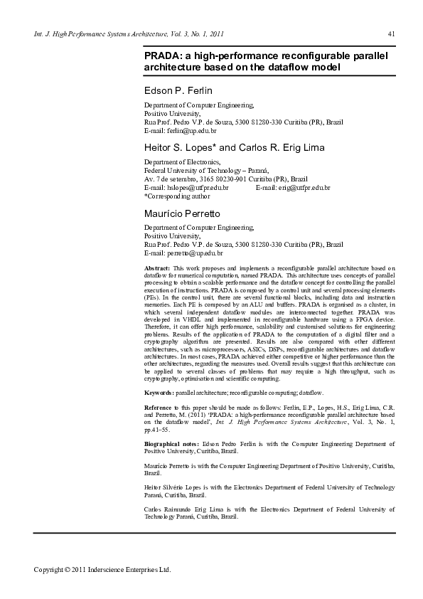 (PDF) PRADA: a high-performance reconfigurable parallel architecture based on the dataflow model