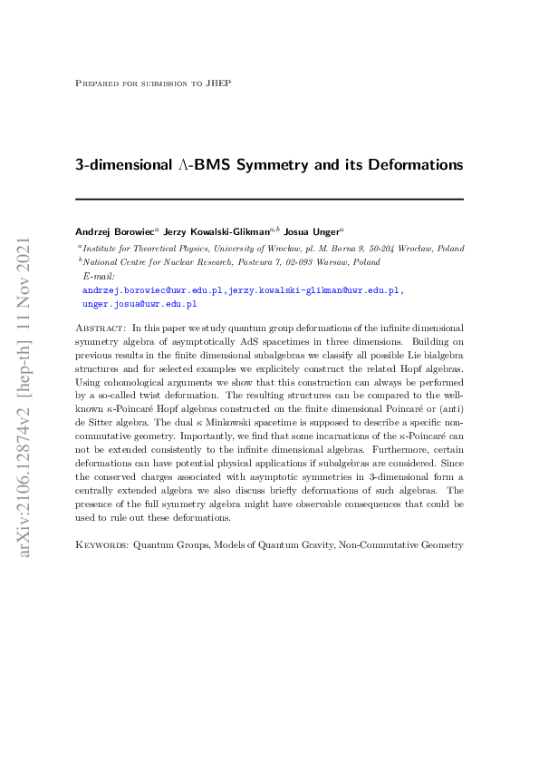 (PDF) 3-dimensional $\Lambda$-BMS Symmetry and its Deformations