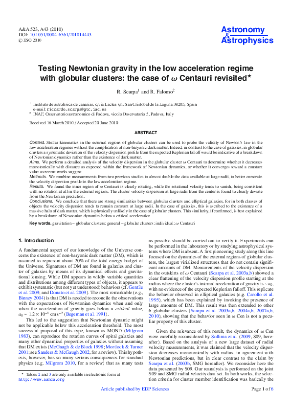 (PDF) Testing Newtonian gravity in the low acceleration regime with ...