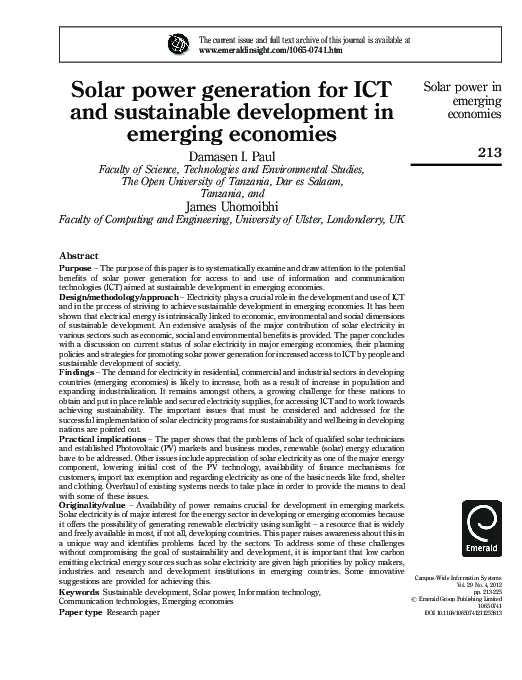 (PDF) Solar power generation for ICT and sustainable development in ...