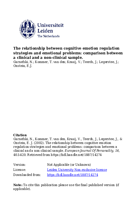 (PDF) The relationship between cognitive emotion regulation strategies ...