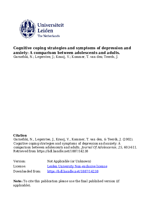 (PDF) Cognitive coping strategies and symptoms of depression and ...