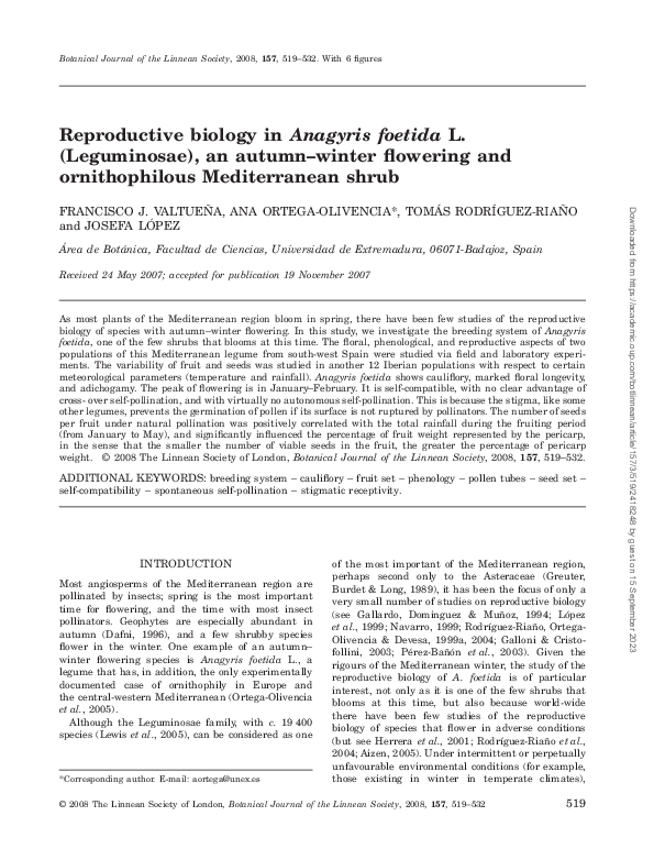 (PDF) Reproductive biology inAnagyris foetidaL. (Leguminosae), an ...