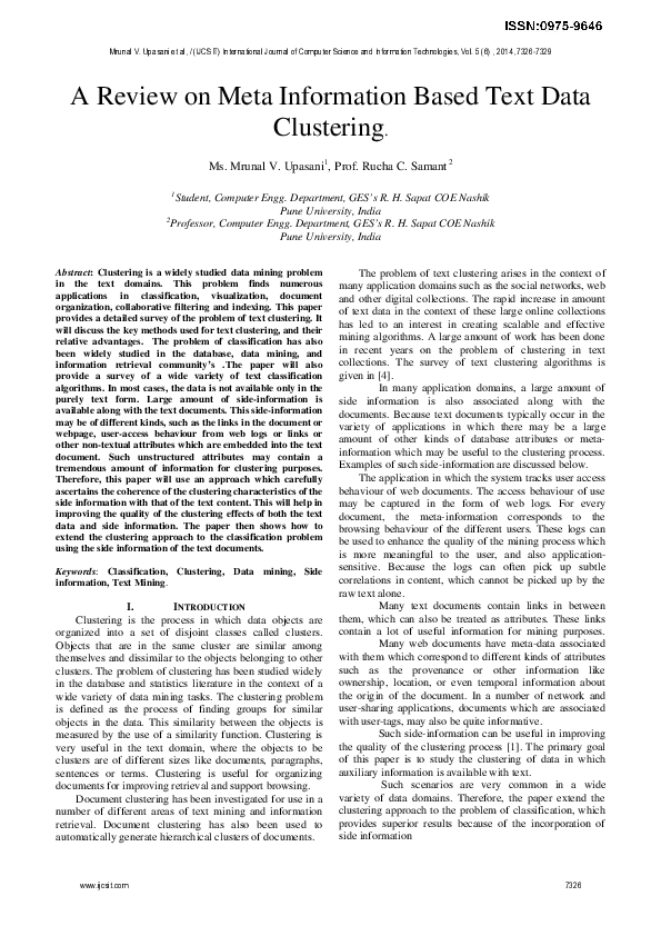 Pdf A Review On Meta Information Based Text Data Clustering