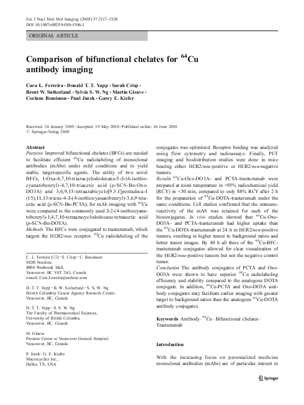 (PDF) Comparison of bifunctional chelates for 64Cu antibody imaging