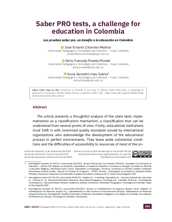 (PDF) Las pruebas saber pro, un desafío a la educación en Colombia