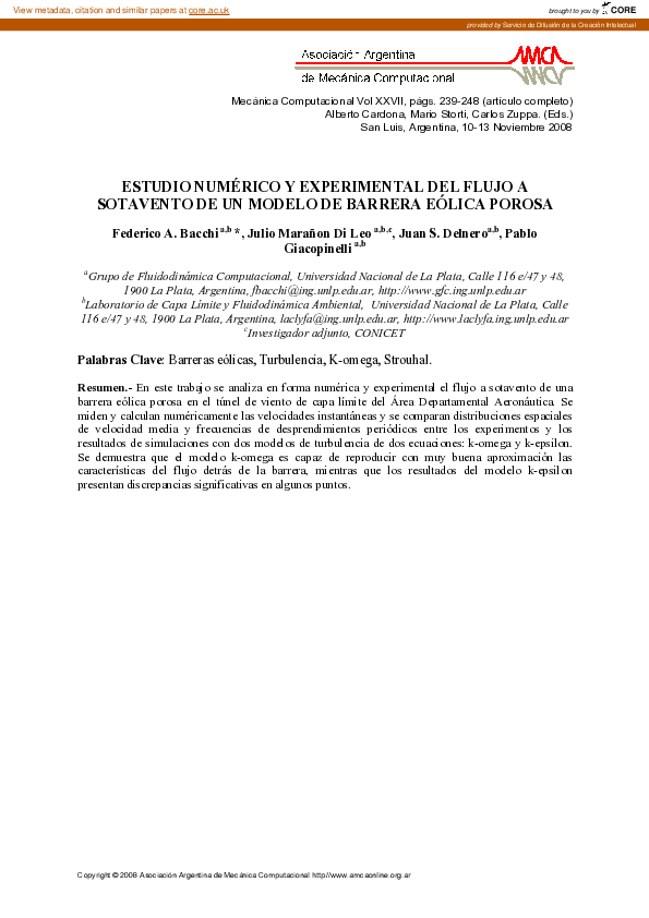 (PDF) Estudio numérico y experimental del flujo a sotavento de un ...