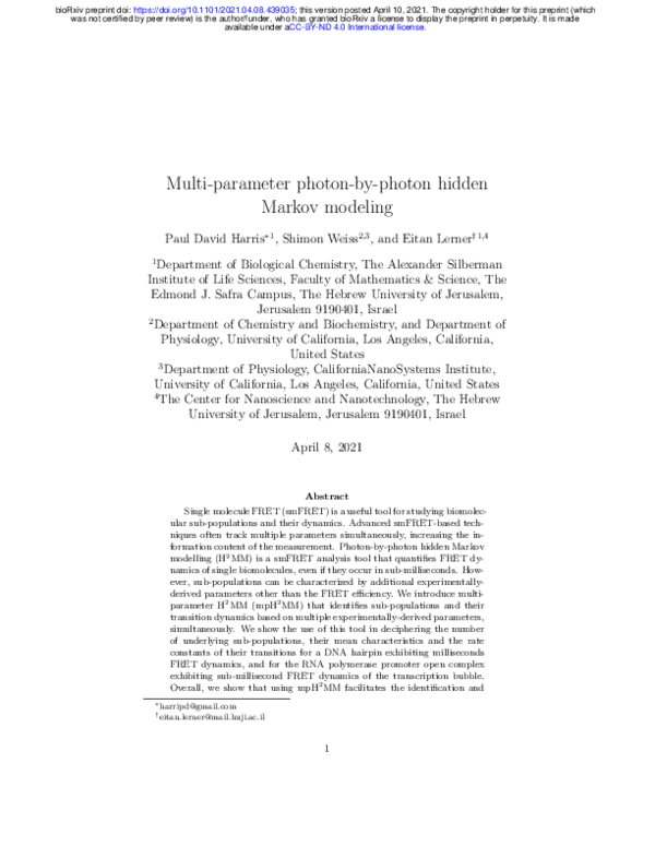 (PDF) Multi-parameter photon-by-photon hidden Markov modeling