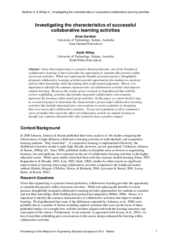 (PDF) Investigating the characteristics of successful collaborative ...
