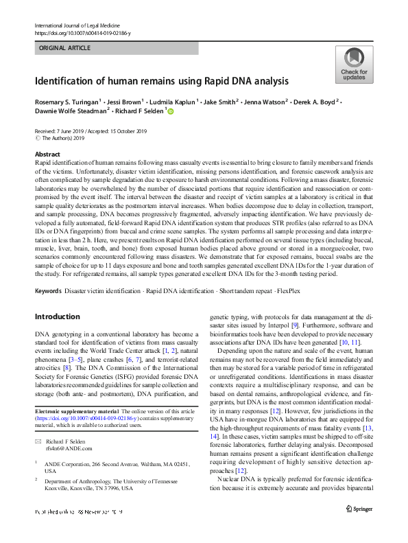 (PDF) Identification of human remains using Rapid DNA analysis