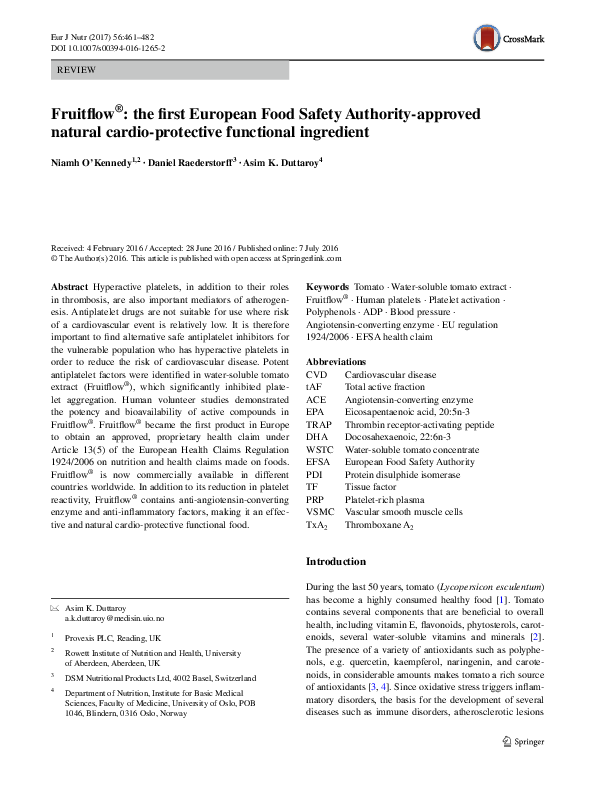 (PDF) Fruitflow®: the first European Food Safety Authority-approved ...