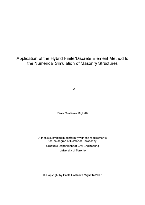 Pdf Application Of The Hybrid Finite Discrete Element Method To The Numerical Simulation Of