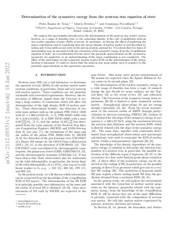 Pdf Determination Of The Symmetry Energy From The Neutron Star Equation Of State