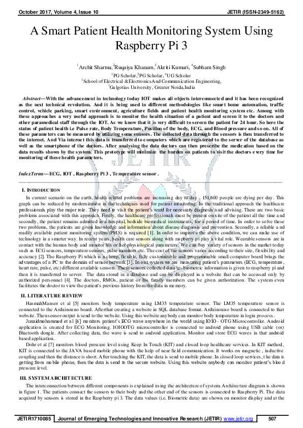 (PDF) A Smart Patient Health Monitoring System Using Raspberry Pi 3