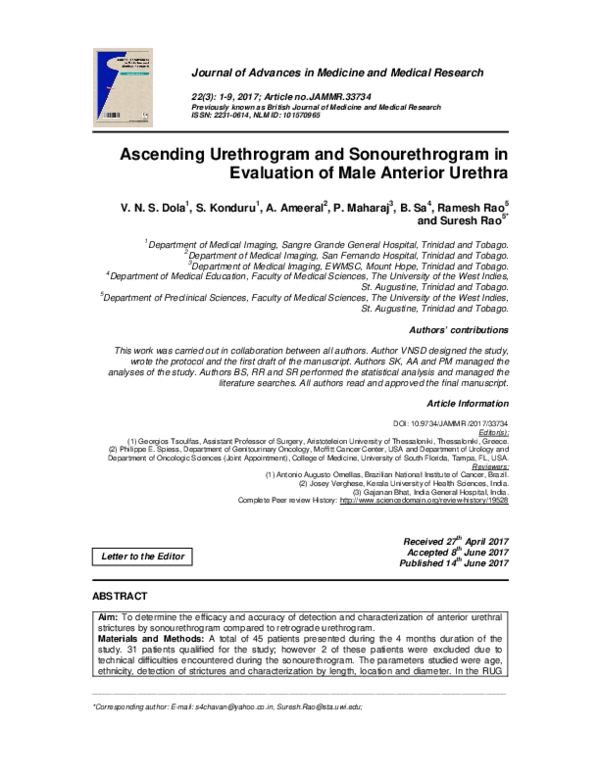 (PDF) Ascending Urethrogram and Sonourethrogram in Evaluation of Male ...
