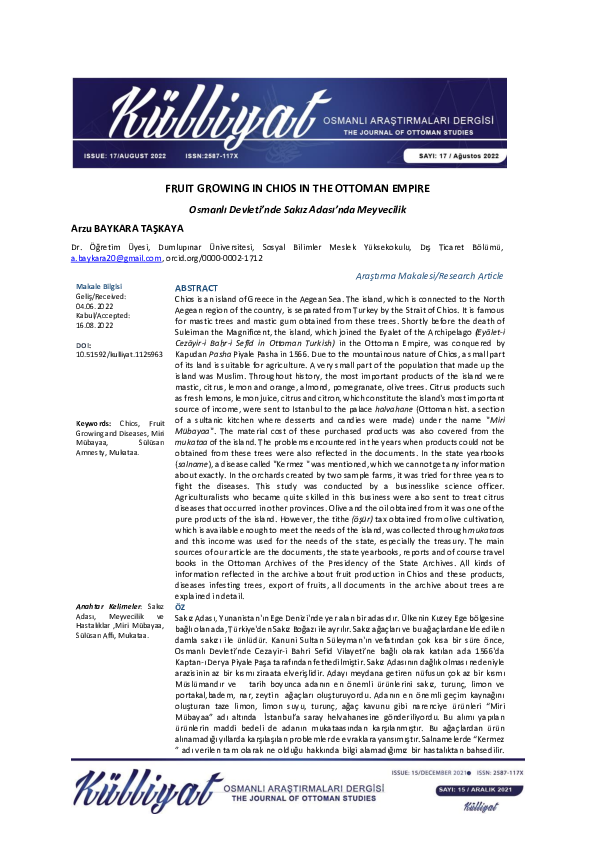 (PDF) Fruit Growing in Chios in the Ottoman Empire