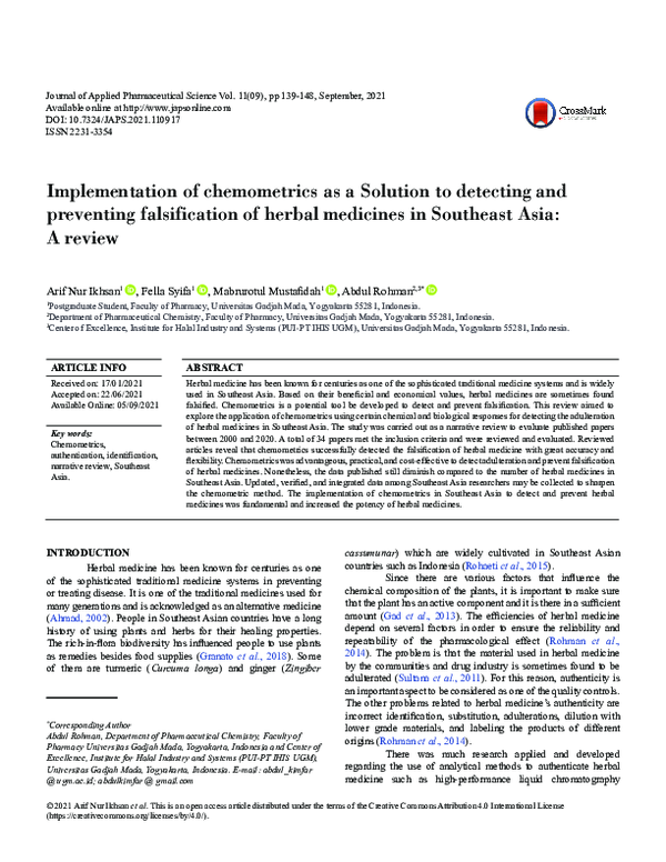 Pdf Implementation Of Chemometrics As A Solution To Detecting And Preventing Falsification Of