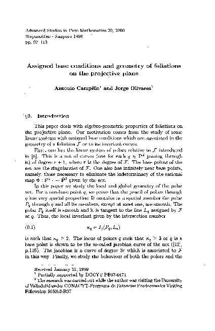 Pdf Assigned Base Conditions And Geometry Of Foliations On The Projective Plane Antonio