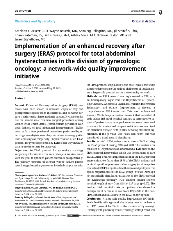 (PDF) Implementation of an enhanced recovery after surgery (ERAS ...