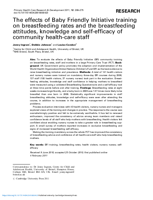 (PDF) The effects of Baby Friendly Initiative training on breastfeeding ...