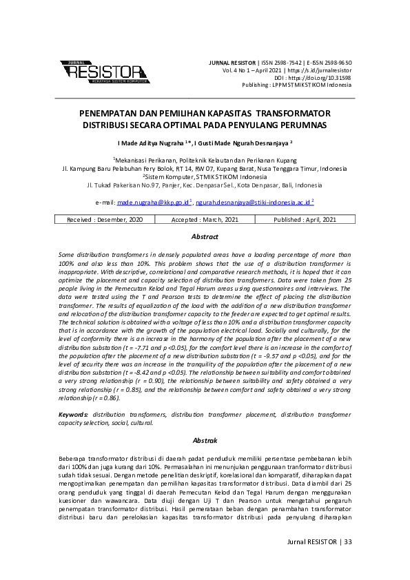 (PDF) Penempatan Dan Pemilihan Kapasitas Transformator Distribusi ...