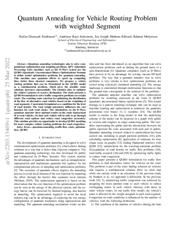 (PDF) Quantum Annealing for Vehicle Routing Problem with weighted Segment