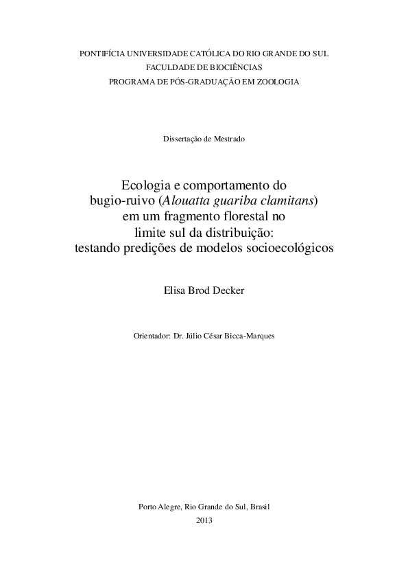 (PDF) Ecologia e comportamento do bugio-ruivo (Alouatta guariba ...