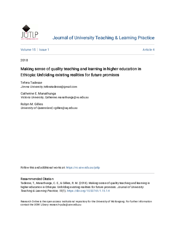 (PDF) Making sense of quality teaching and learning in higher education ...