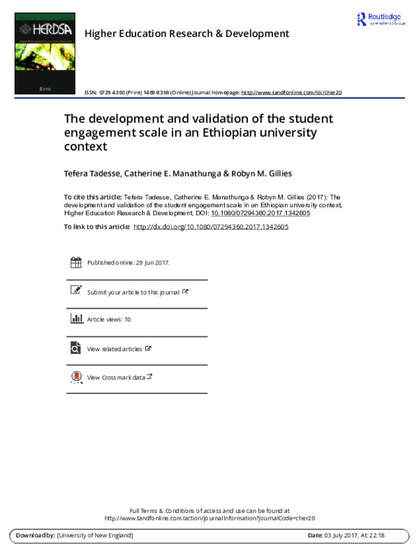 (PDF) The development and validation of the student engagement scale in ...