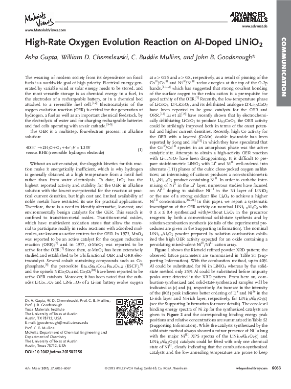 (PDF) High-Rate Oxygen Evolution Reaction on Al-Doped LiNiO2