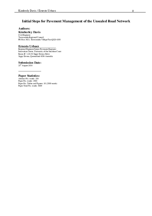 (PDF) Initial Steps for Pavement Management of the Unsealed Road Network | Ernesto Urbaez ...