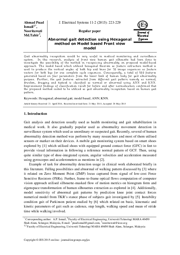 Pdf Abnormal Gait Detection Using Hexagonal Method On Model Based