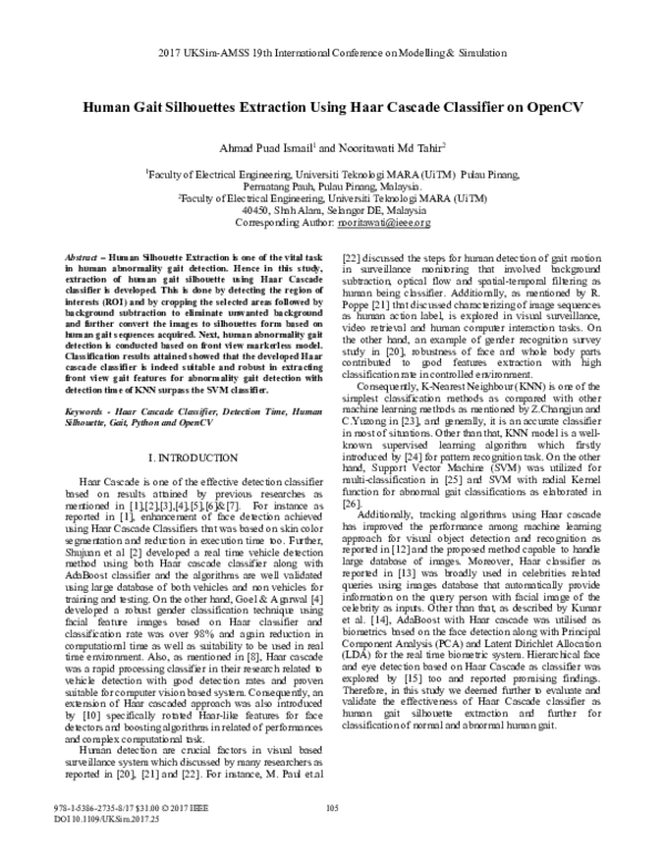 Pdf Human Gait Silhouettes Extraction Using Haar Cascade Classifier