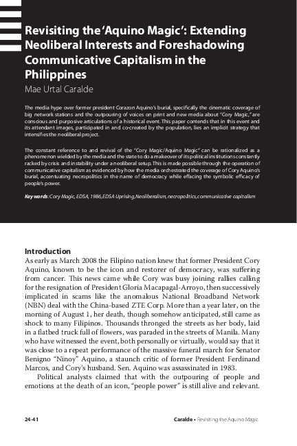 (PDF) Revisiting the ‘Aquino Magic’: Extending Neoliberal Interests and ...